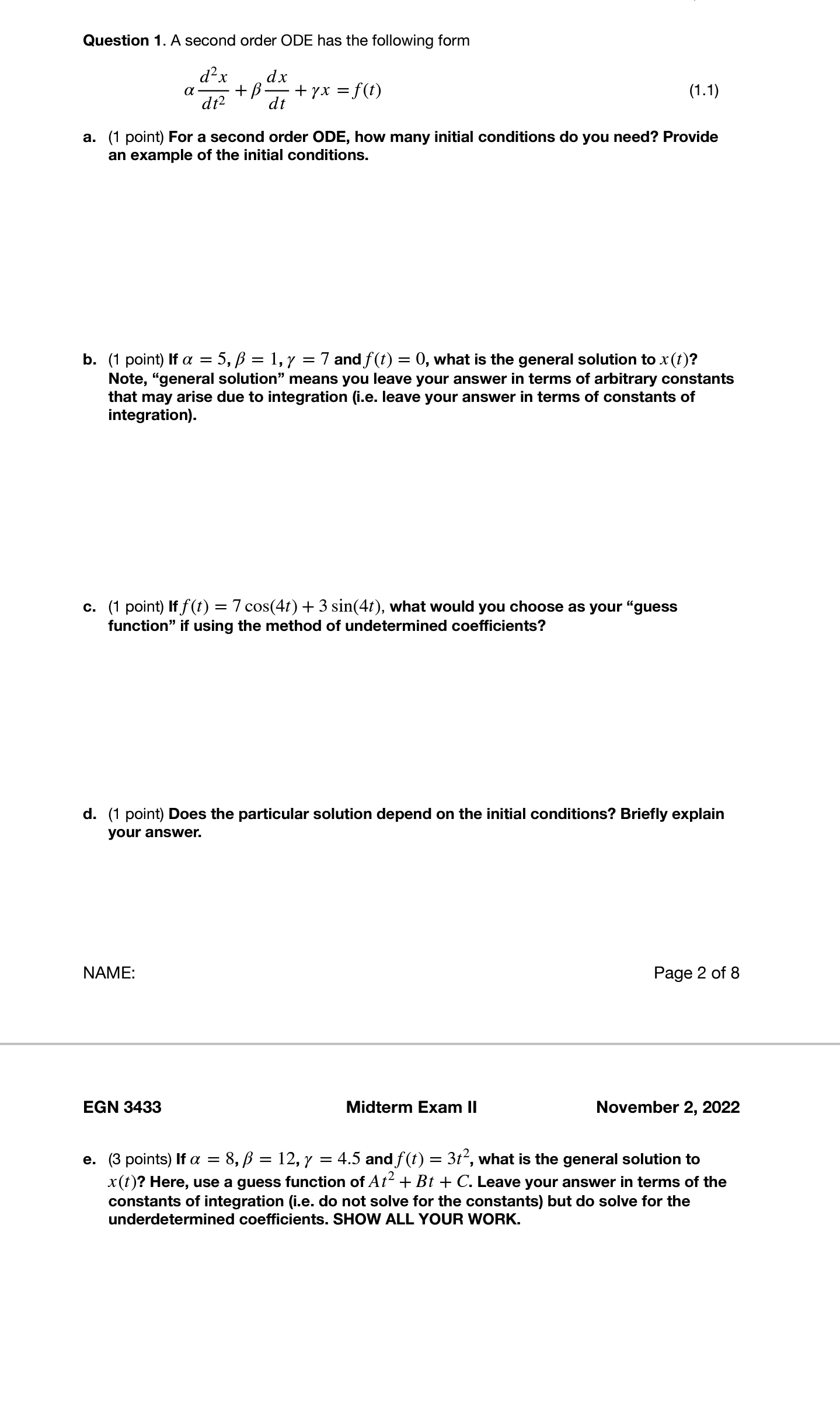 Solved Question 1. A second order ODE has the following form | Chegg.com