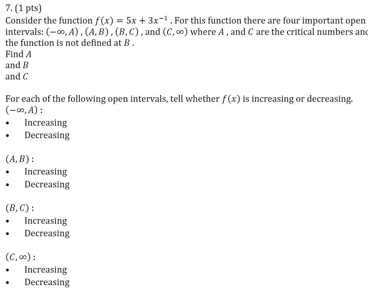 Solved Consider the function f(x)=5x+3x−1. For this function | Chegg.com