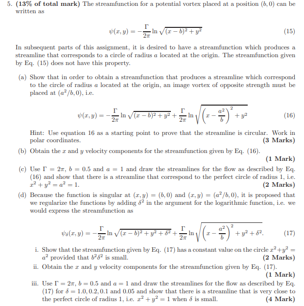 5. (13% of total mark) The streamfunction for a | Chegg.com