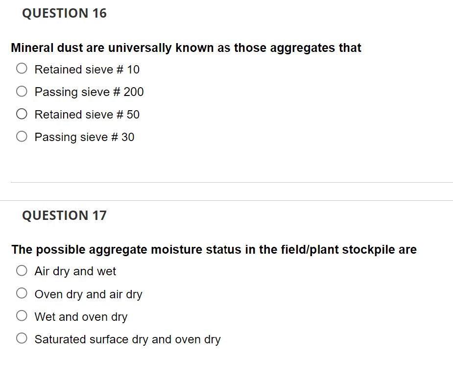 Solved The aggregate gradation that only lacks fine | Chegg.com