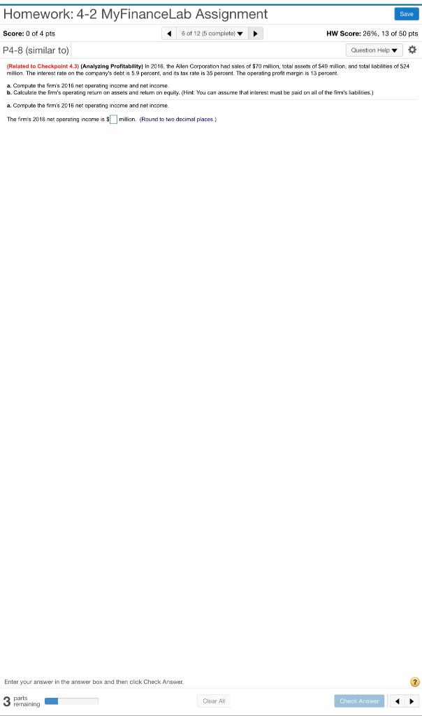 Solved Homework: 4-2 MyFinanceLab Assignment Save Score: 0 | Chegg.com