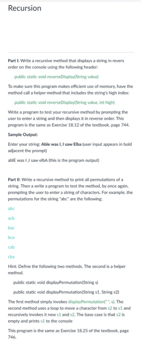 Solved Recursion Part : Write a recursive method that | Chegg.com