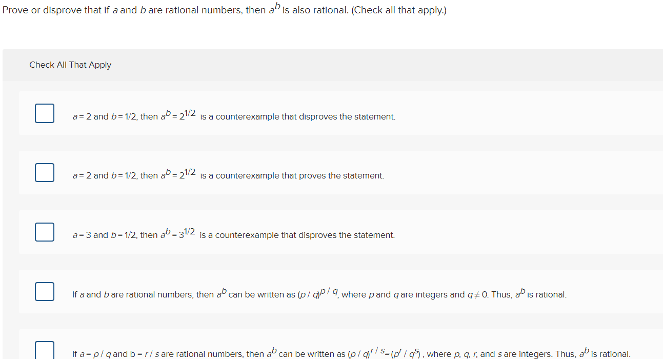 Solved Prove or disprove that if a and b are rational | Chegg.com