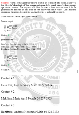 Solved Scenario: Write a Python program that will ereate a | Chegg.com