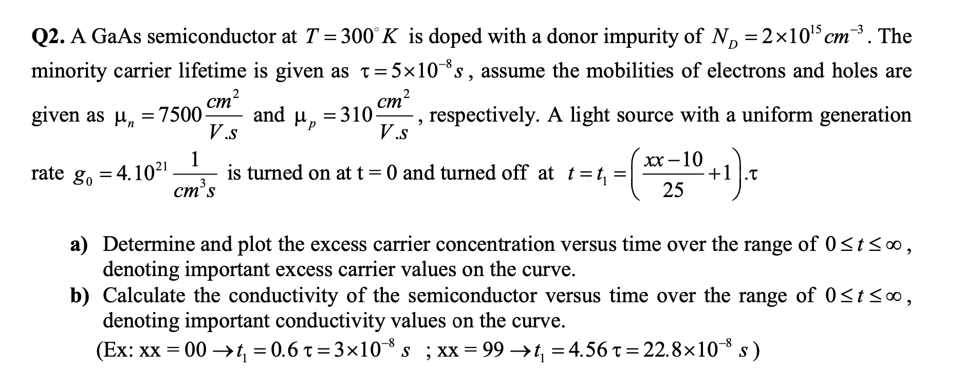 Solved a) ﻿Determine and plot the excess carrier | Chegg.com
