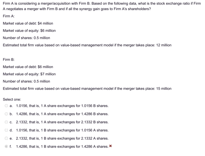 Solved Firm A is considering a merger/acquisition with Firm | Chegg.com