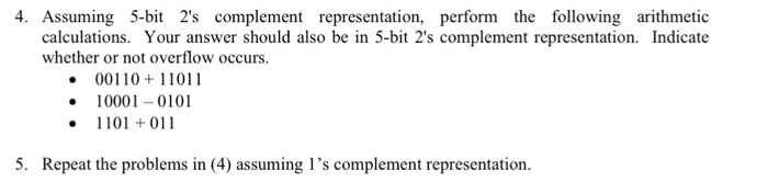 Solved Assuming 5-bit 2's complement representation, perform | Chegg.com