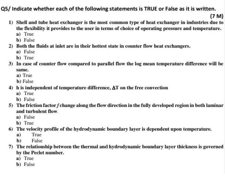 Solved Q5/ Indicate whether each of the following statements | Chegg.com