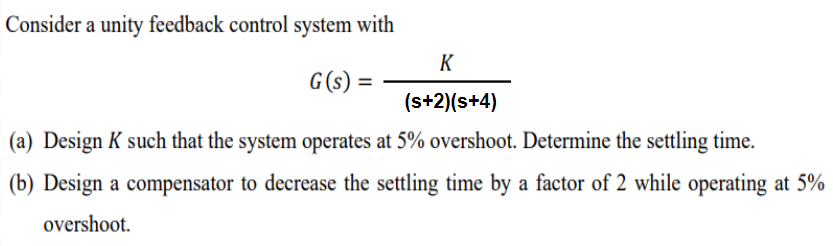 Solved Consider a unity feedback control system with | Chegg.com