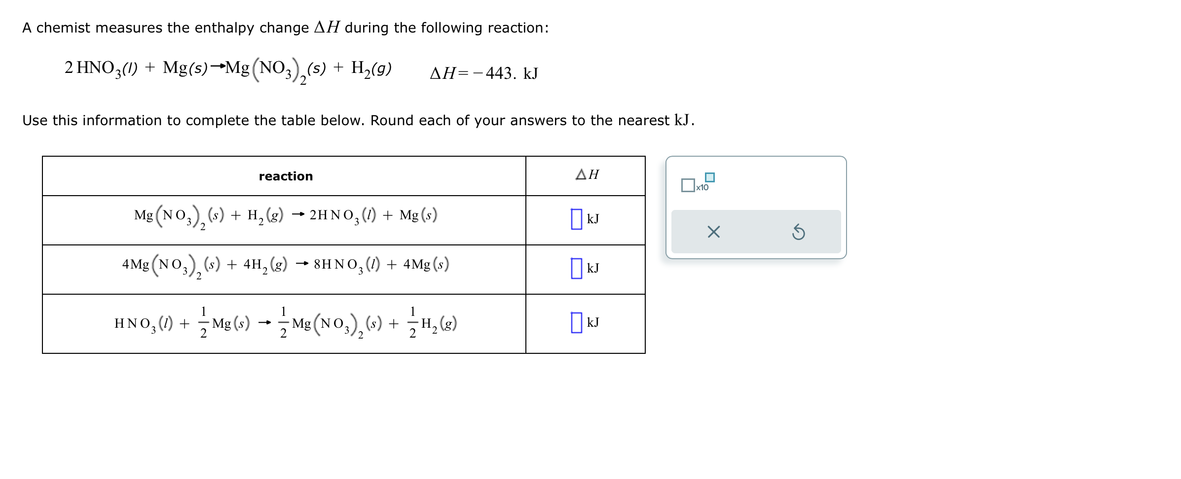 Solved A chemist measures the enthalpy change ΔH ﻿during the | Chegg.com