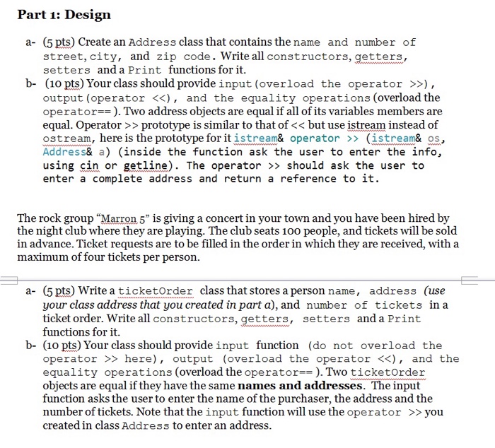 Solved Part 1: Design a- (5 pts) Create an Address class | Chegg.com