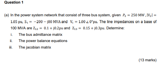Solved Question 1 (a) In the power system network that | Chegg.com