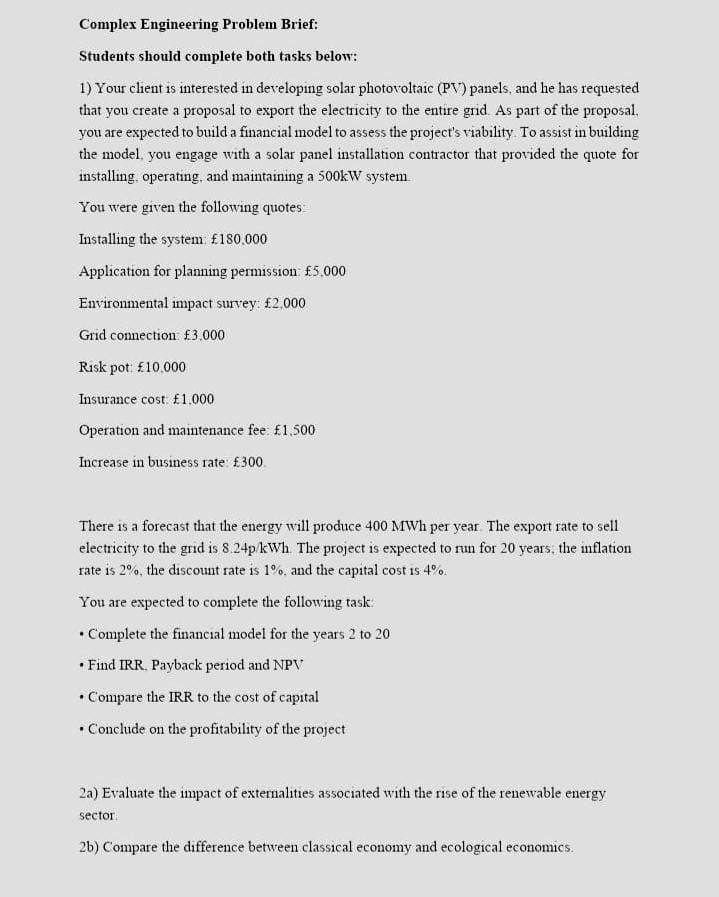 Solved Complex Engineering Problem Brief: Students should | Chegg.com