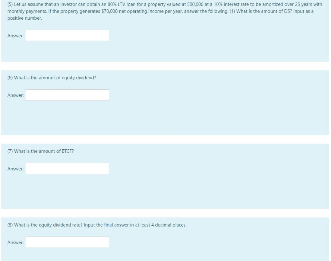 (5) Let us assume that an investor can obtain an 80% | Chegg.com