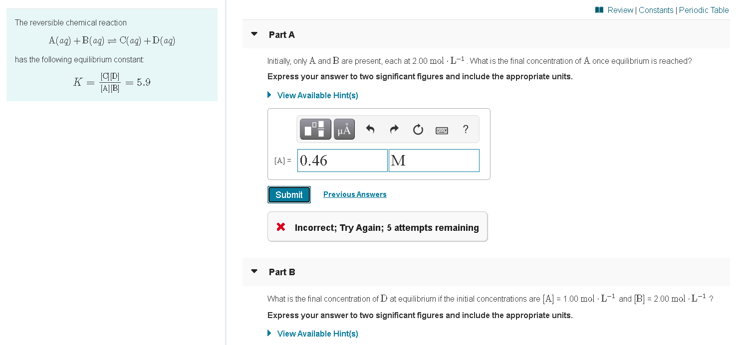 Solved Review | Constants | Periodic Table The reversible | Chegg.com