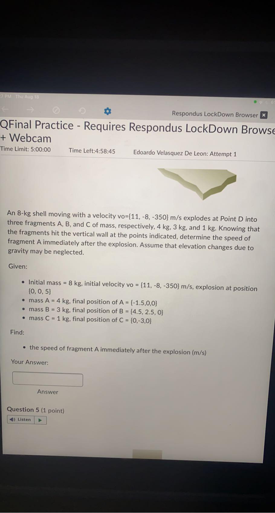 Solved An 8-kg shell moving with a velocity vo | Chegg.com