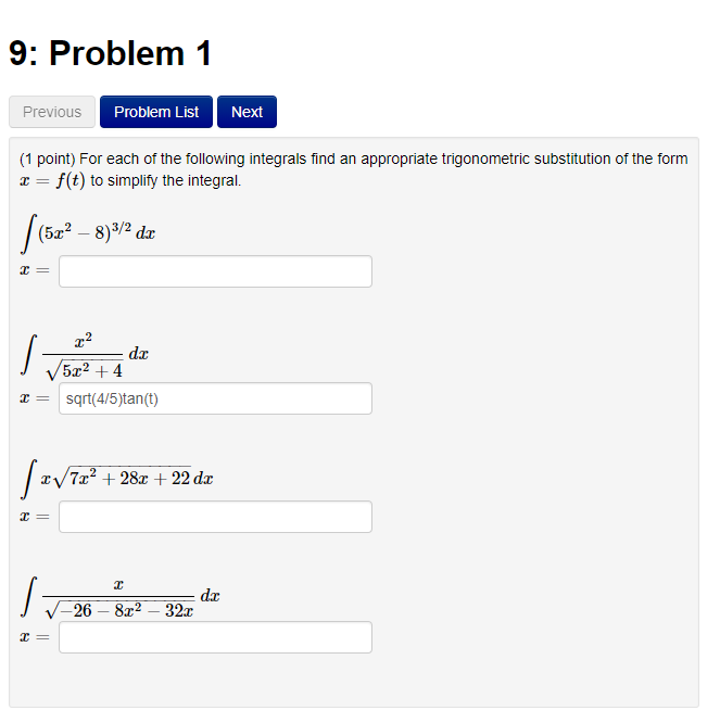 Solved For each of the following integrals find an | Chegg.com