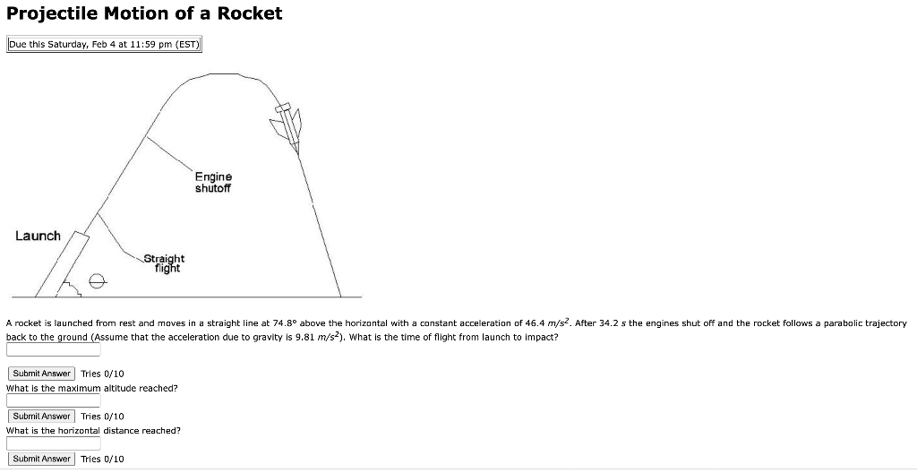 Solved Projectile Motion of a Rocket back to the ground | Chegg.com