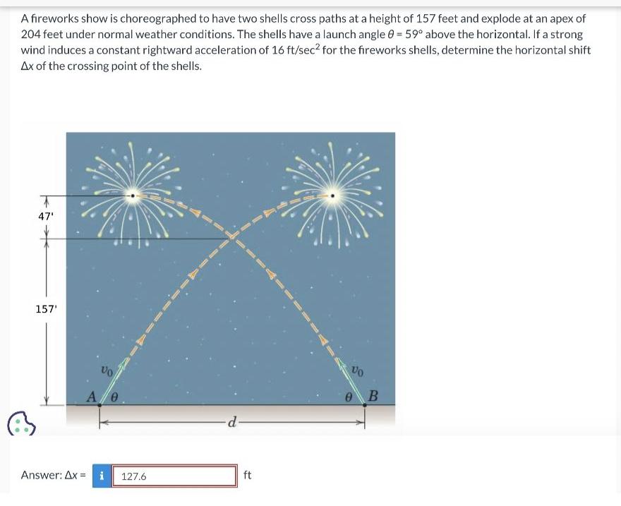 Solved A fireworks show is choreographed to have two shells | Chegg.com
