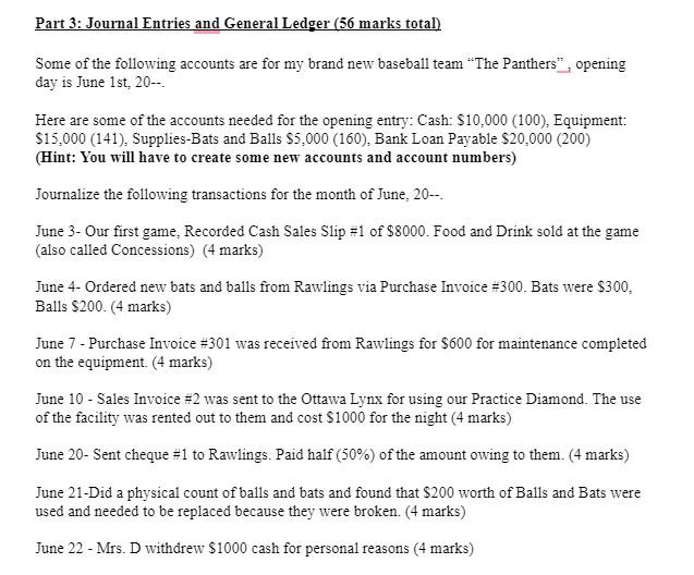 Solved Part 3: Journal Entries and General Ledger (56 marks | Chegg.com