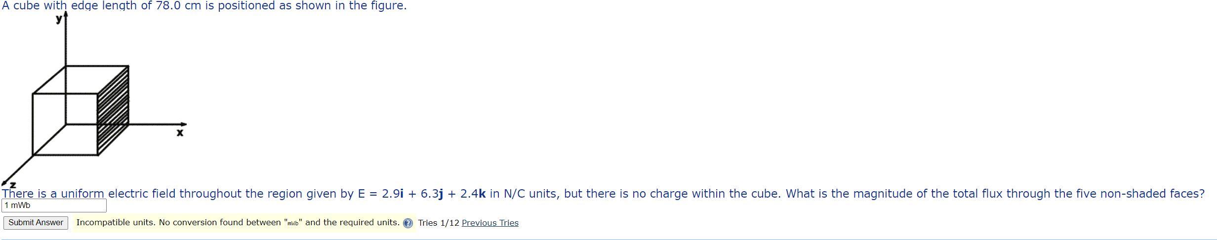 Solved A cube with edge length of 78.0 cm is positioned as | Chegg.com