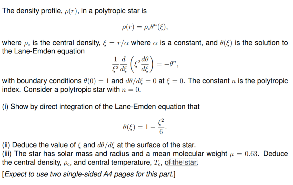 Solved The density profile, p(r), in a polytropic star is | Chegg.com