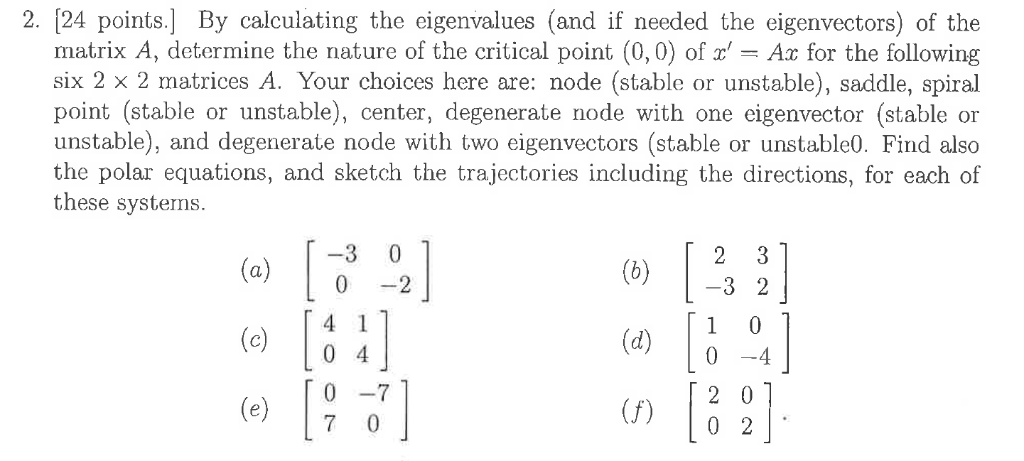 Solved 2. [24 points.] By calculating the eigenvalues (and | Chegg.com