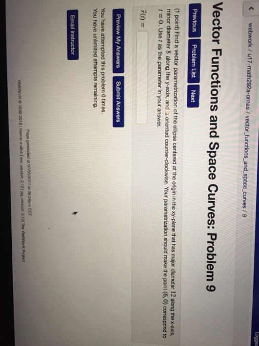 Solved webwork/ u17-math292a-ornas/vector functions | Chegg.com