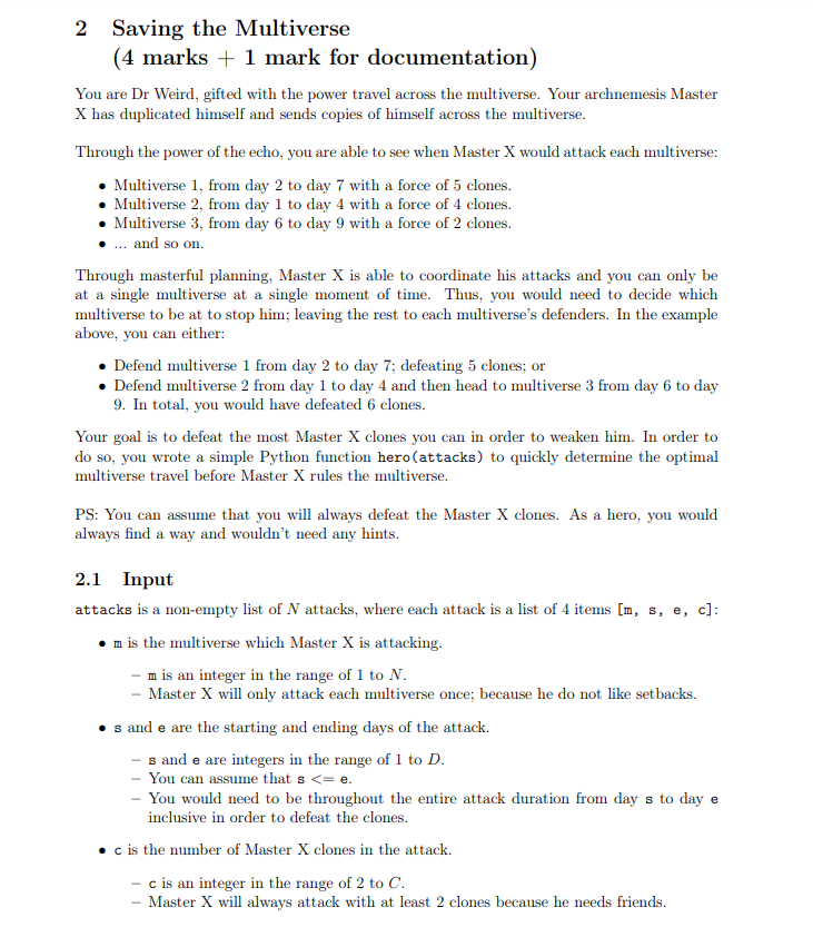 Solved 2 Saving the Multiverse (4 marks + 1 mark for | Chegg.com