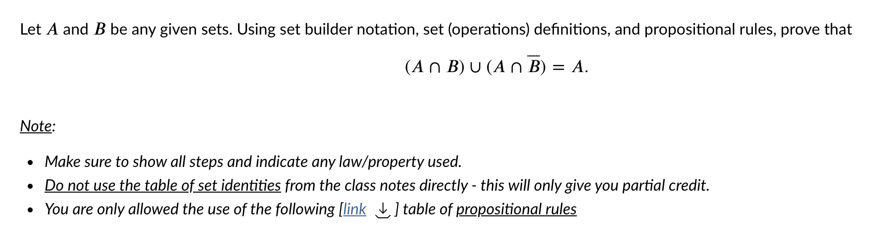 Solved Let A and B be any given sets. Using set builder | Chegg.com