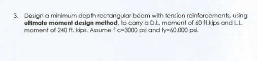 Solved 3. Design a minimum depth rectangular beam with | Chegg.com
