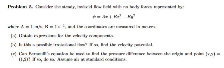 Solved Problem 5. Consider the steady, inviscid flow field | Chegg.com