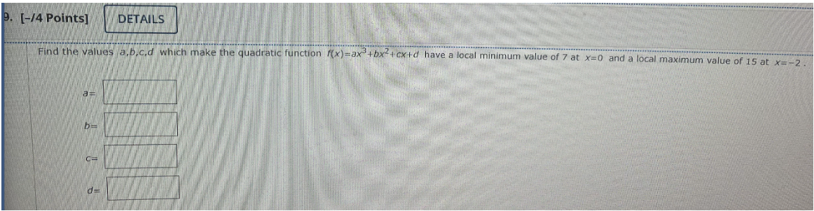 Solved Find the values a,b,c,d which make the quadratic | Chegg.com