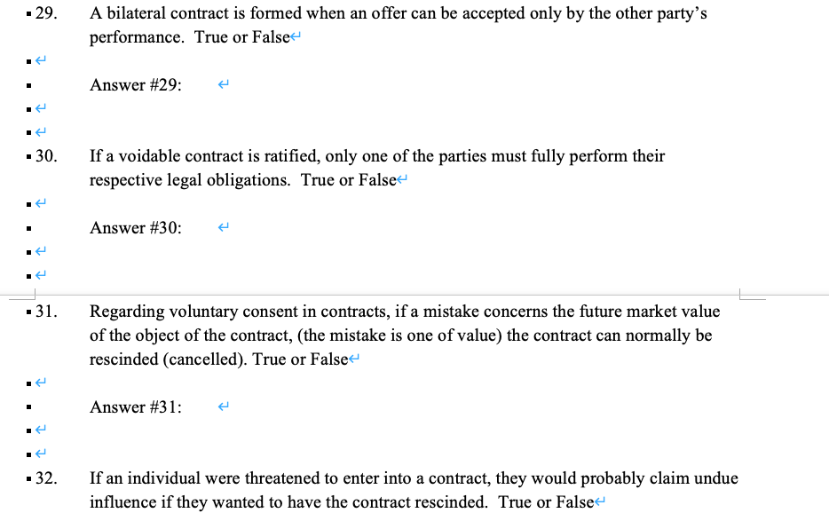 Solved . 29. A bilateral contract is formed when an offer | Chegg.com