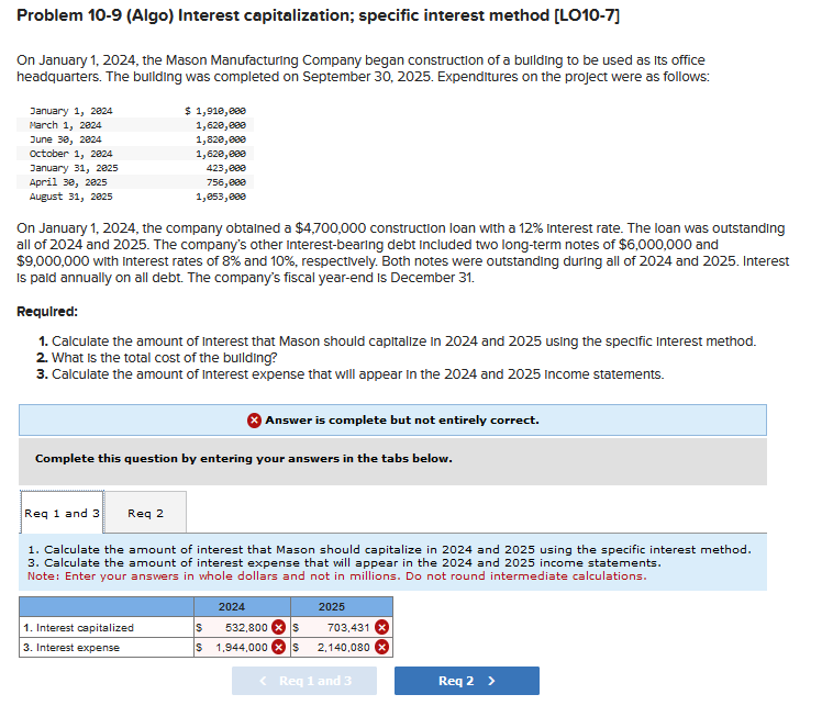 Solved Problem 10-9 (Algo) ﻿Interest capitalization; | Chegg.com