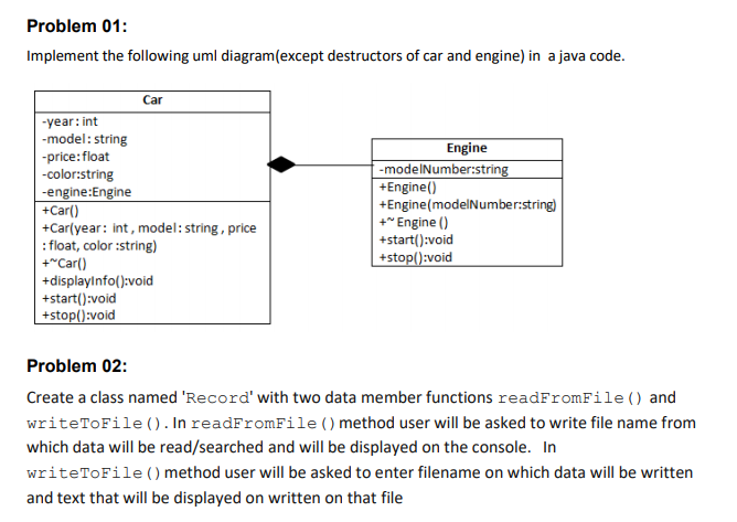 Solved Problem 01: Implement the following uml | Chegg.com