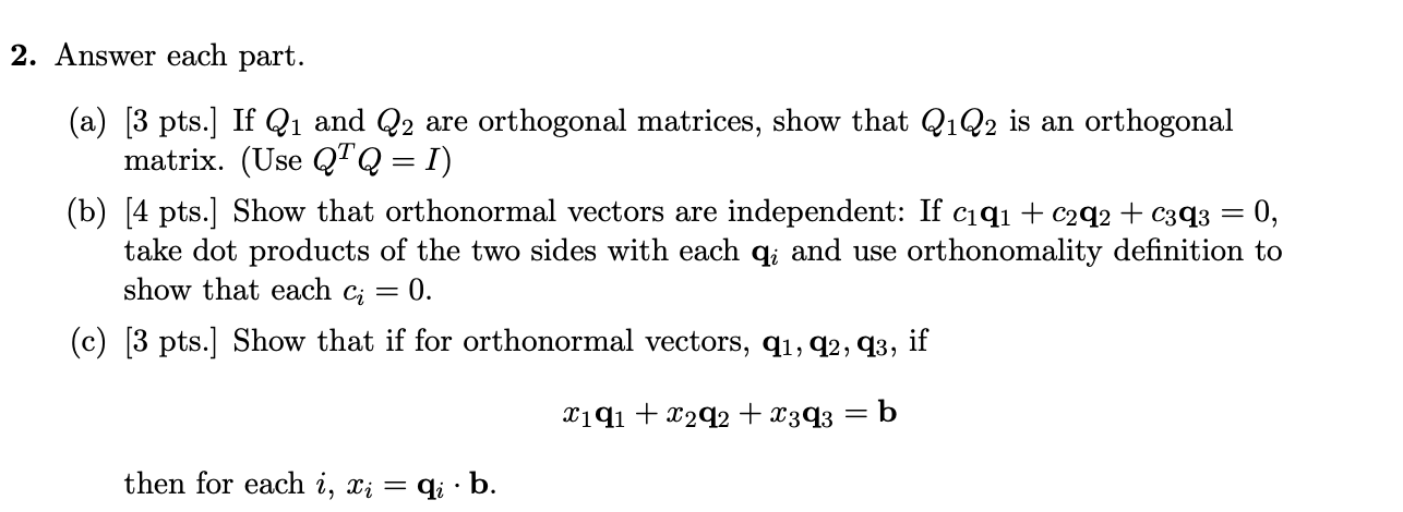 Solved 2. Answer each part. (a) [3 pts.] If Q1 and Q2 are | Chegg.com
