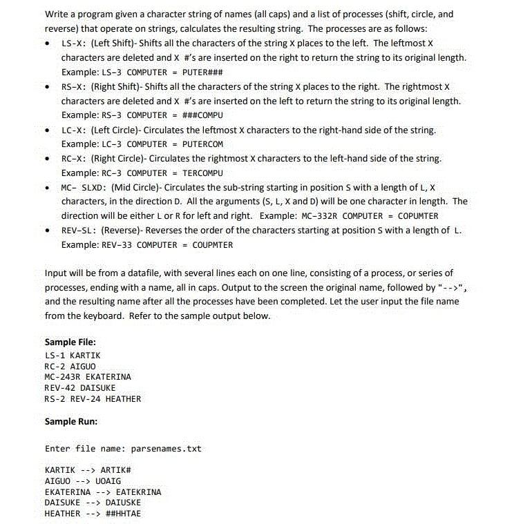 Solved Write a program given a character string of names | Chegg.com