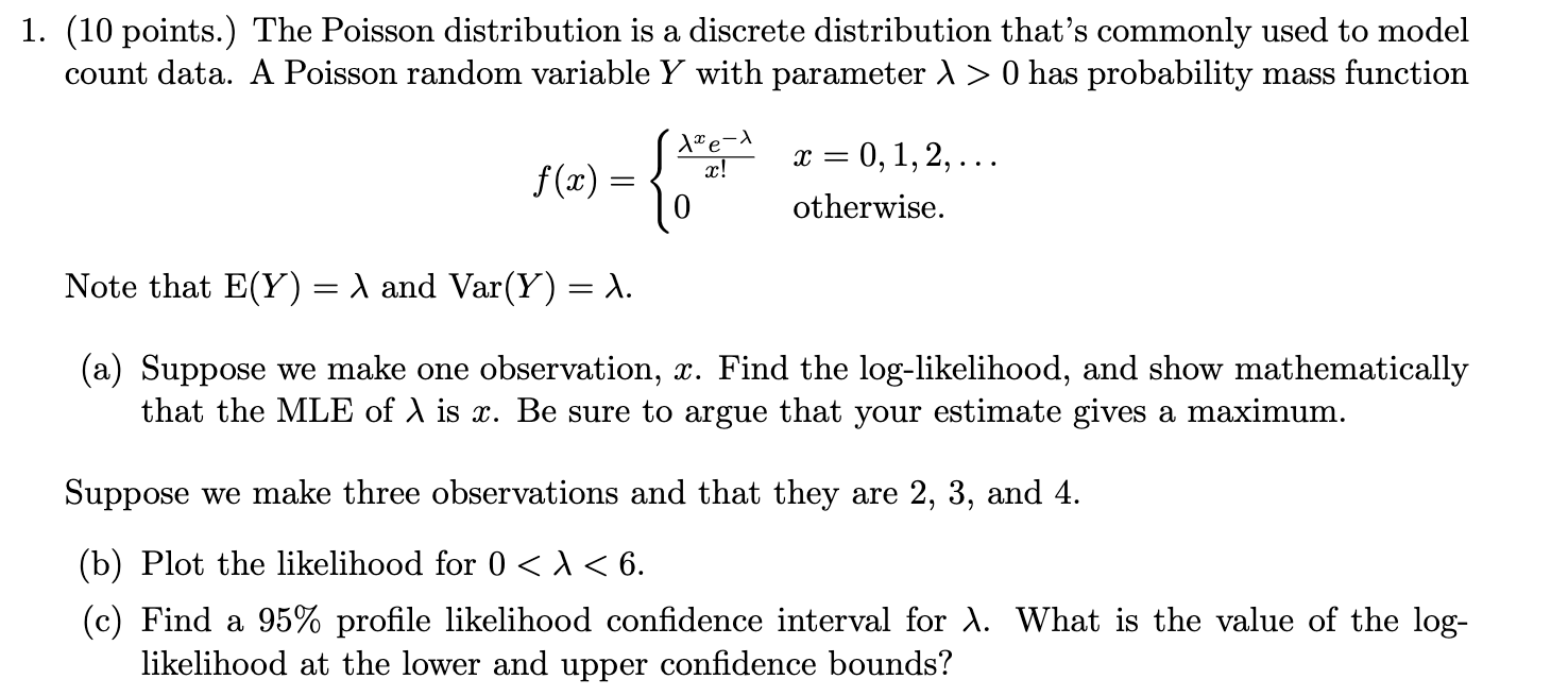 Solved (10 points.) The Poisson distribution is a discrete | Chegg.com