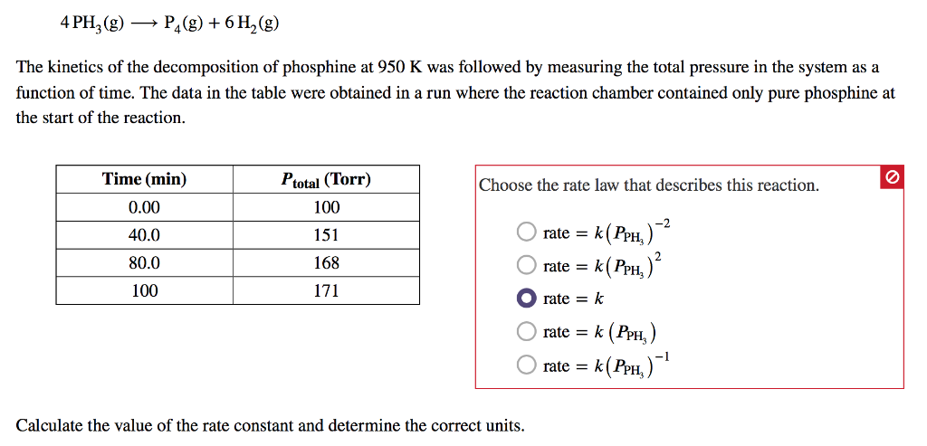 Solved 4PH3(g) P4(g) + 6H2(g) The kinetics of the | Chegg.com