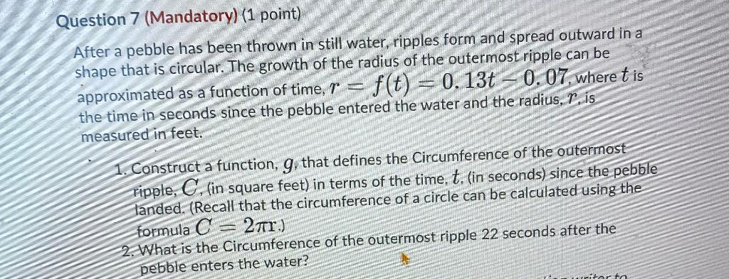 Solved Question 7 (Mandatory) (1 point) After a pebble has | Chegg.com