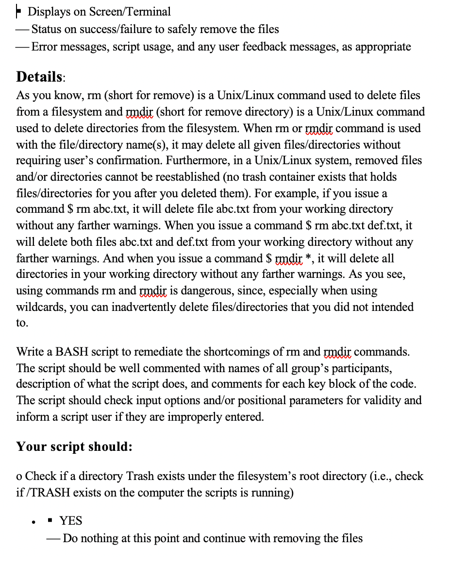 Deliverable script: safe_remove.sh • Brief | Chegg.com
