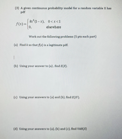 Solved A given continuous probability model for a random | Chegg.com