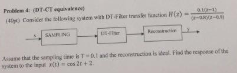 Solved Problem 4: (DT-CT equivalence) (40pt) Consider the | Chegg.com