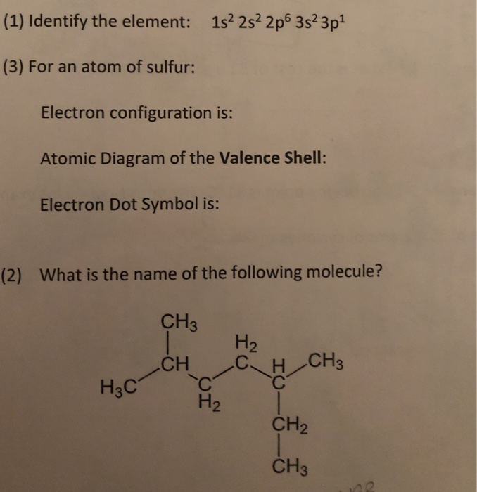 Solved (1) Identify the element: 1s2 2s2 2p6 3s2 3p1 (3) For | Chegg.com
