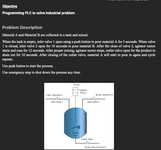 Solved Objective Programming PLC to solve industrial problem | Chegg.com