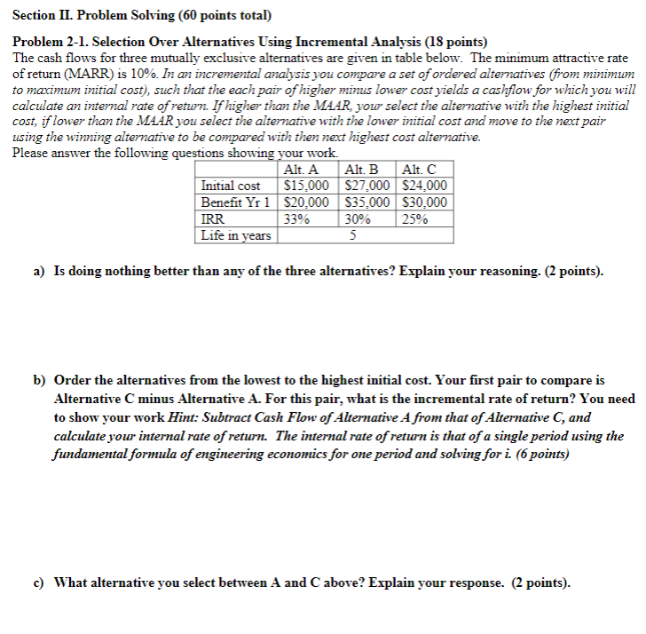 Solved Section II. Problem Solving 60 points total) Problem | Chegg.com