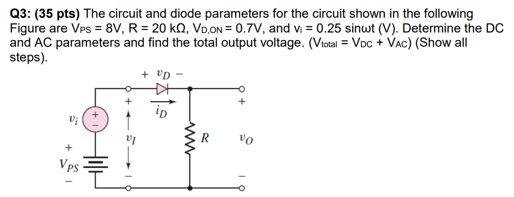Solved Q3: (35 pts) The circuit and diode parameters for the | Chegg.com