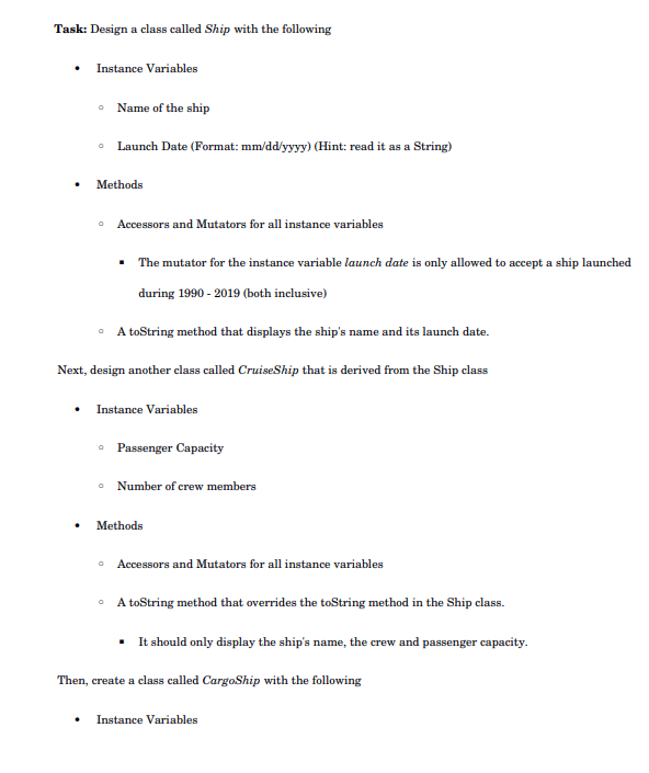 Solved Task: Design a class called Ship with the following - | Chegg.com