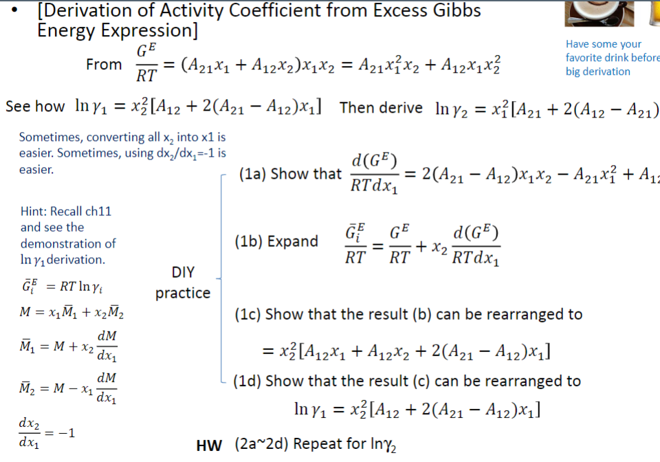 Solved [Derivation of Activity Coefficient from Excess Gibbs | Chegg.com